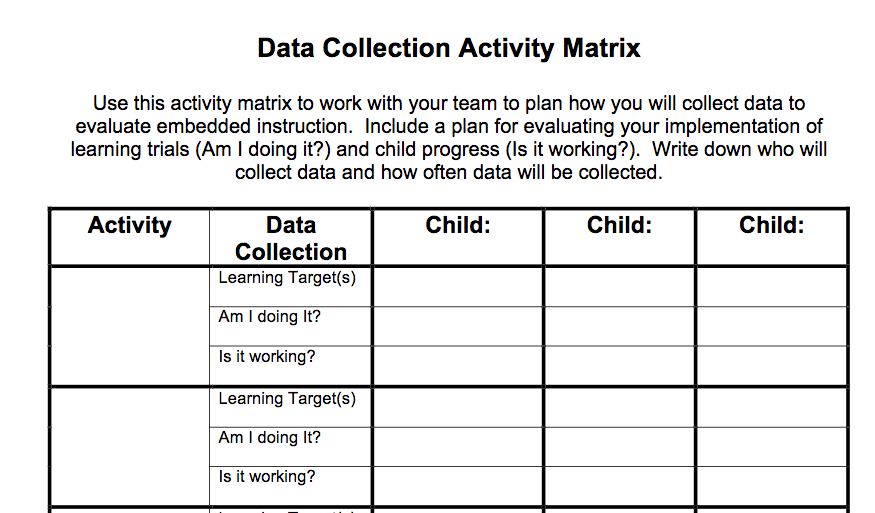 Data Collection Forms & Tips – EI CA